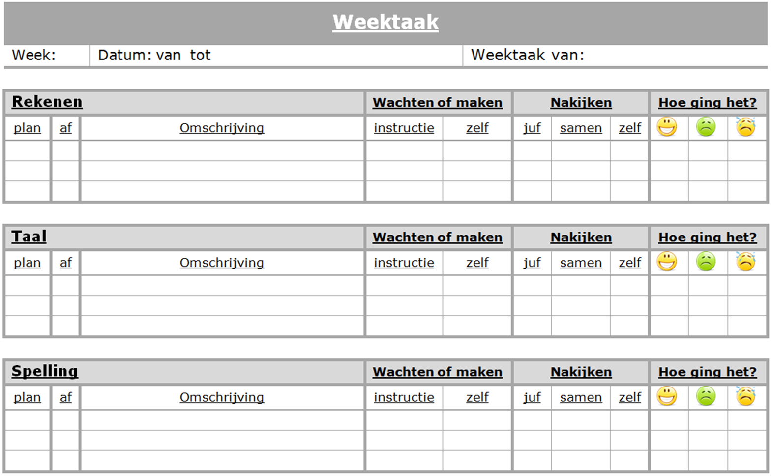 Weektaak | Onderwijs portfolio, Schoolorganisatie, School